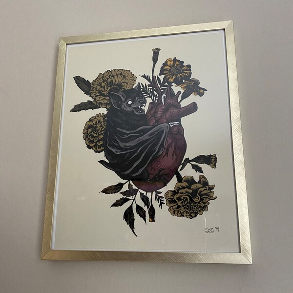 Bat Heart Print - Bat Art - Dark Art - Horror - Spooky - Halloween ...