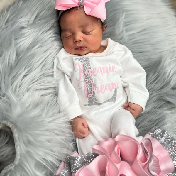 Baby Girl Outfit, Coming Home Outfit, Custom, Handmade, Personalized Newborn, Babyshower Gift ...