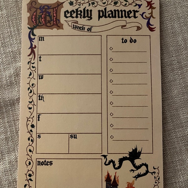Medieval Weekly Planner Notepad, Illuminated Manuscript, Planner ...
