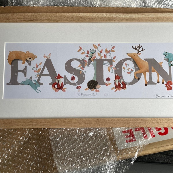 Woodland Animal Name Illustration Print Children's Kids New Baby ...