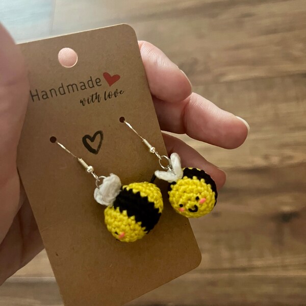 Mini Handmade Crochet Adventure Time Bee Earrings, Cute Crochet Bees ...