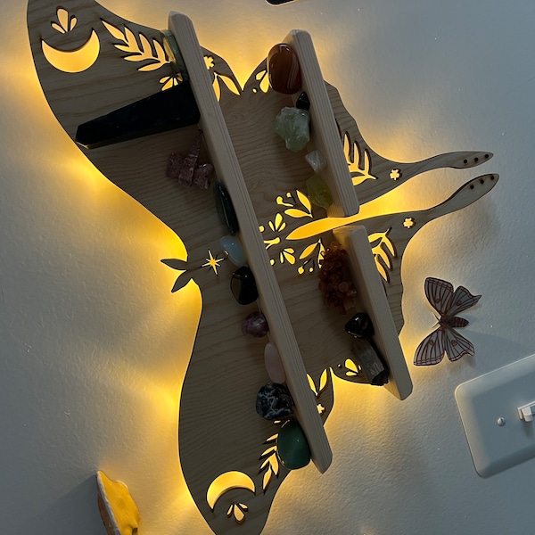 Luna Moth Shelf, Luna Moth Lamp, Luna Moth, Wooden Crystal Shelf, Luna ...