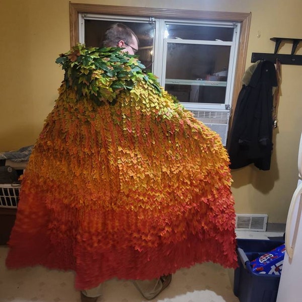 Fabric Leaf Cloak With Leather Leaves and Fungi Details Hip Length - Etsy