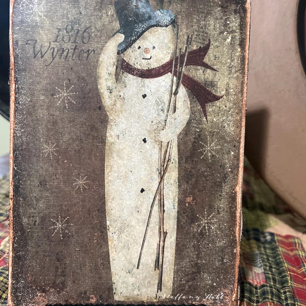 Handmade Vintage ART PRINT Primitive Merry Christmas Santa Distressed ...