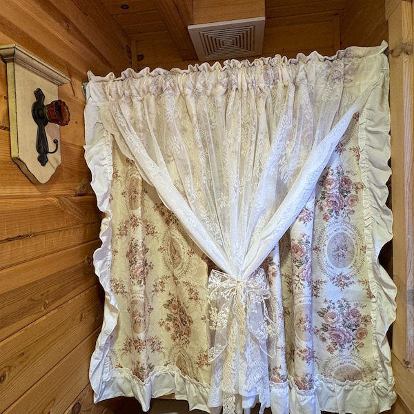 Ruffle Floral Printed Cotton Curtain, One Panel Ruffle Flower Coquette ...