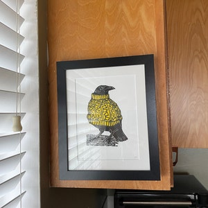 Magpie in Fez Handmade Linocut Bird Art Print | Etsy