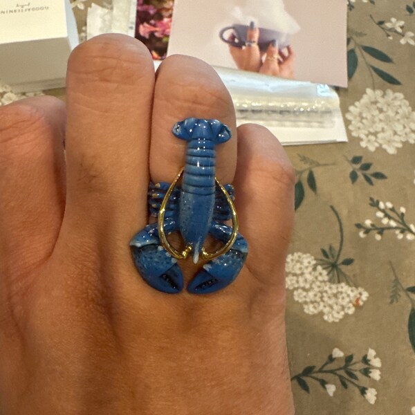 Blue Lobster Ring , Enamel Jewelry, Statement Piece, Ocean Creature ...