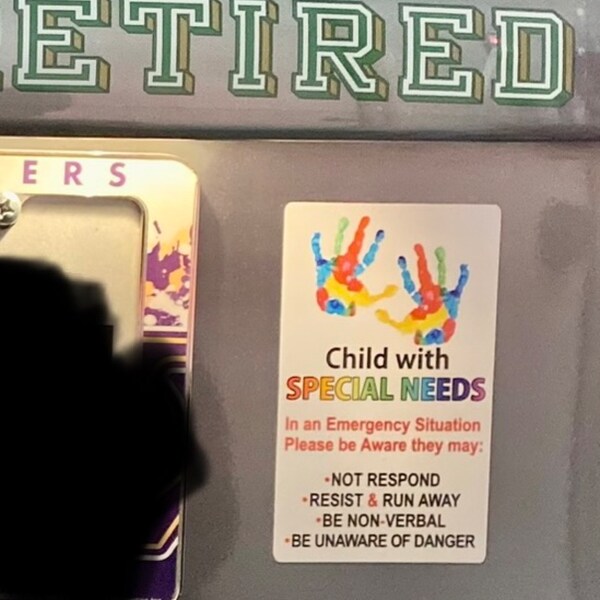 Special Needs Child Sticker Car Truck Window Vehicle Emergency Safety ...