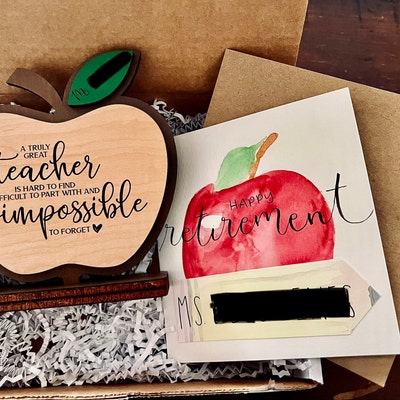 Cute Watercolor Hand Lettered Teacher Retirement Card, Books Theme - Etsy