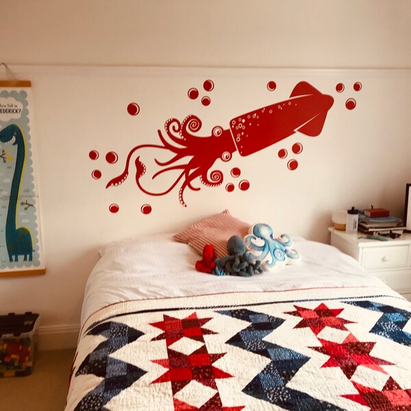 Squid Wall Decal- Animal Art, Animal Wall Decal, Sea Creatures, Kids ...