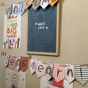 BOHO RAINBOW Bulletin Board Signage Editable Boho Bunting Neutral ...
