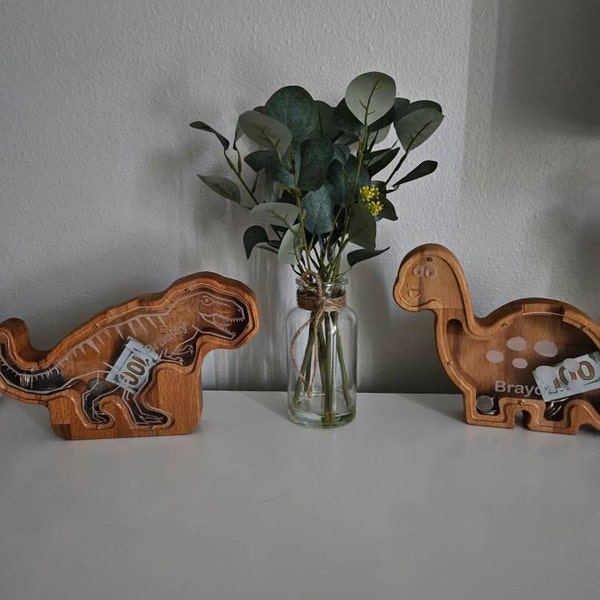Handmade Dinosaur Coin Bank for Kids, Wooden Brontosaurus Money Box ...