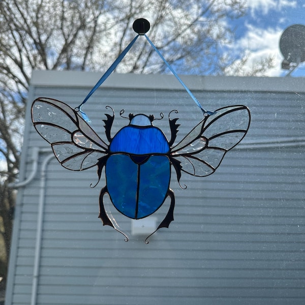 Scarab Beetle Stained Glass Suncatcher / Light Catcher / Insect Custom ...