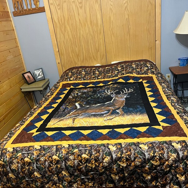 920 Deer Quilt Fabric Panel; Whitetail Deer Trophy Buck; Startled Buck ...
