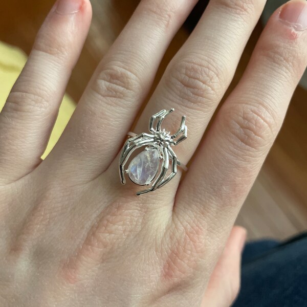 Spider Gemstone Ring - Garnet, Moonstone, Onyx, Stacking Rings, Spider ...