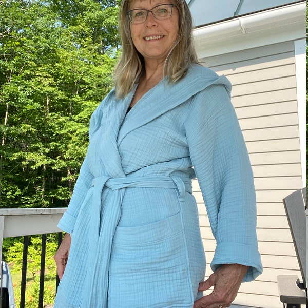 Muslin Robe Woman Gauze Bathrobe Cotton Hooded Gown Robe Dressing Gown ...