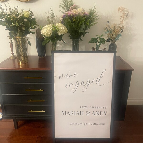 Engagement Party Sign Template Minimalist, Elegant Script We’re Engaged ...