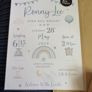 New Baby Personalised Print Birth Details Gift Keepsake Print New Baby ...