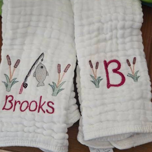 Fishing Personalized Baby Burp Cloths, Monogram, Embroidered, Baby Girl ...