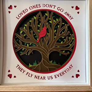 3D Cardinal Bird Tree Shadow Box, Customizable Gift, Memorial Gift ...
