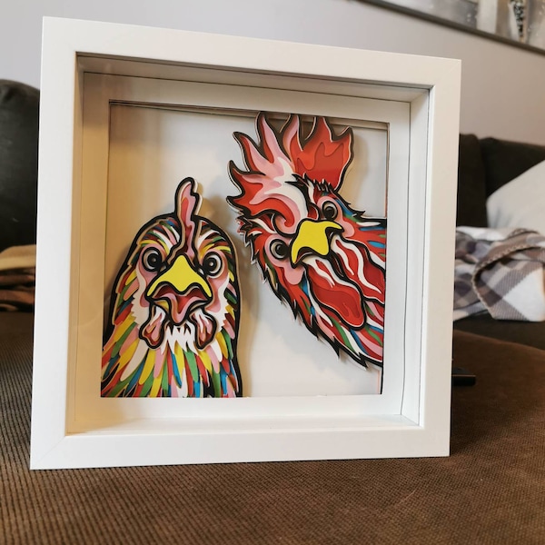 Chickens 3D Shadow Box SVG/ Farmhouse Wall Decoration/ Rooster and Hen ...