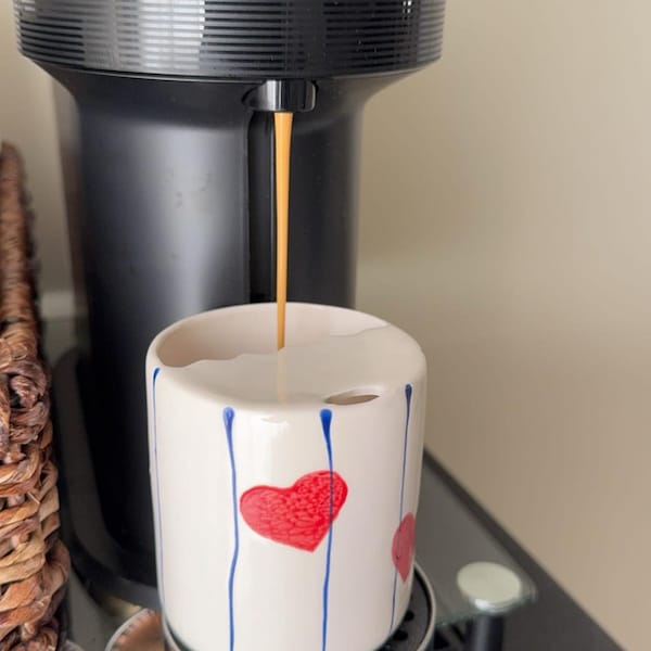 Wave Design Pottery Tumbler, Black Spot Ceramic Mug, Stoneware Dot Tea ...