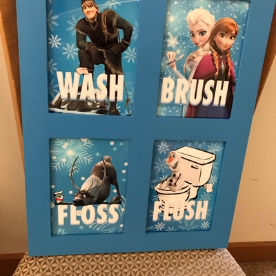 Disney Frozen Wash Brush Floss Flush Kids Bathroom Decor Wall - Etsy
