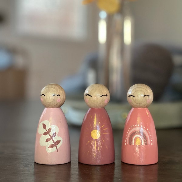 Rainbow Peg Doll Set, Pastel Rainbow Gift, Early Years Play, Waldorf ...