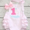 Pink and Gold Sunsuit Monogrammed, First Birthday Ruffle Bubble, White ...