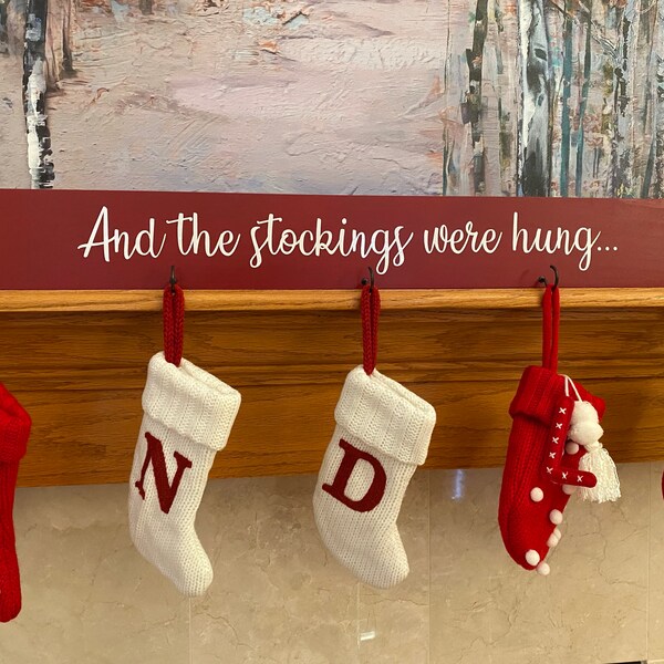 Red Stocking Holder, Mantle, Wooden Box, Christmas, Modern Farmhouse ...