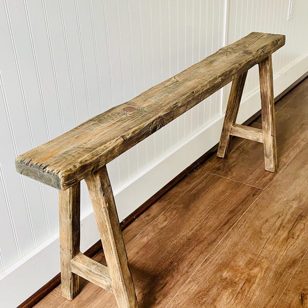 Vintage Inspired Skinny Bench, Weathered Wood, Narrow Rustic Bench, Home Decor, Primitive ...