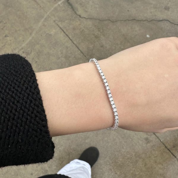 2 Carat Lab Grown Diamond Tennis Bracelet, Lab Round Diamond Bracelet, 14K White, Yellow and ...