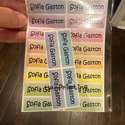 Glitter Rainbow Waterproof Long Name Stickers Daycare Labels Print Kids ...