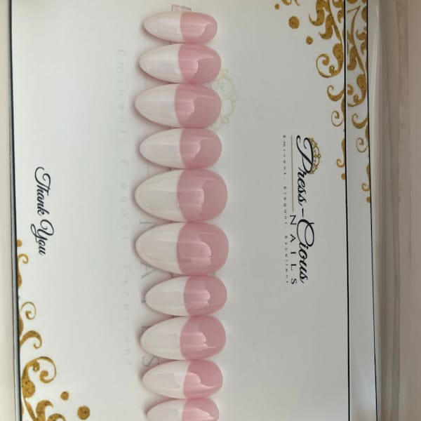 Seashell Pearls Ombre French Tip Gel Polish Short Almond Press on Nail ...