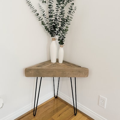 Triangle Chevron Side Table on Hairpin Legs, End Table, Corner Table ...