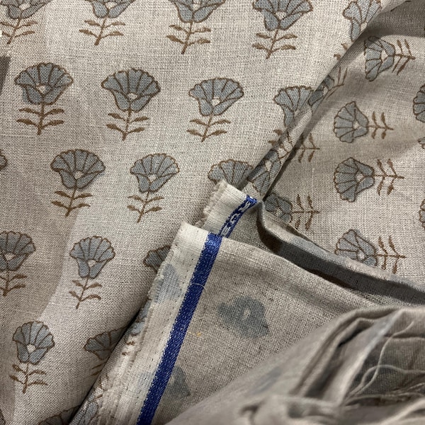 Block Print Linen Fabric for Pillow Cover, Cushion Cover, Pure Linen 58 ...