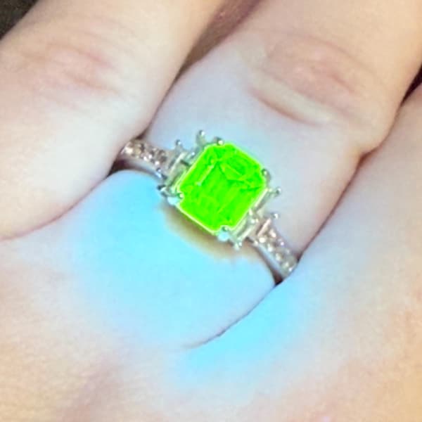 Uranium Glass Emerald Cut Ring Size 4 Through 10.5 in Sterling Silver ...