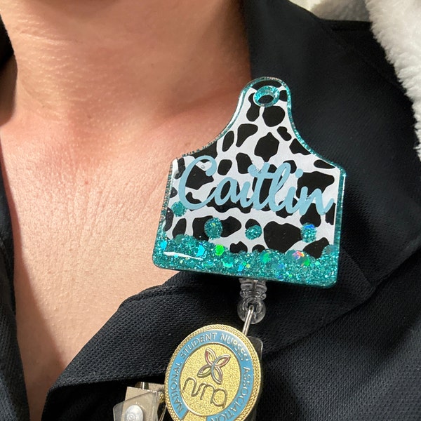 Cow Tag With Turquoise Glitter, Personalized Interchangeable Badge ...