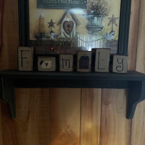 Primitive Family Wooden Blocks Set of 6 With Saltbox House Sheep and ...