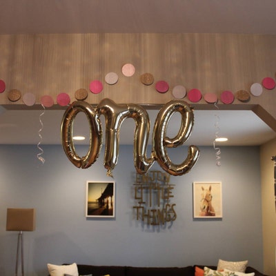 One Balloon Banner One Script Balloon Garland White Gold First Birthday ...