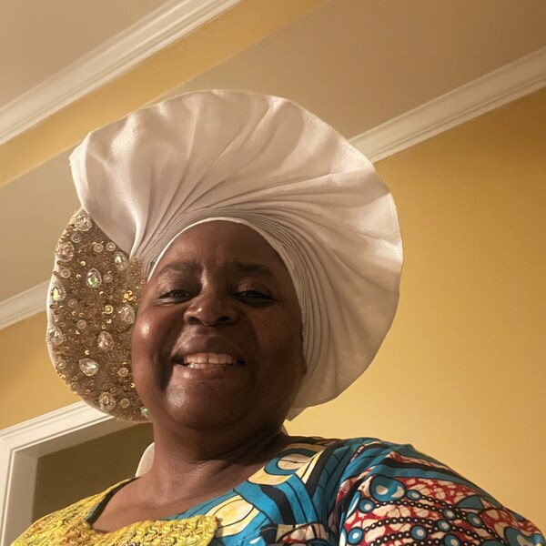 Nigeria, Africa Gele Headtie Hat, Aso-oke Fabric,gele,headwrap,ready-to ...