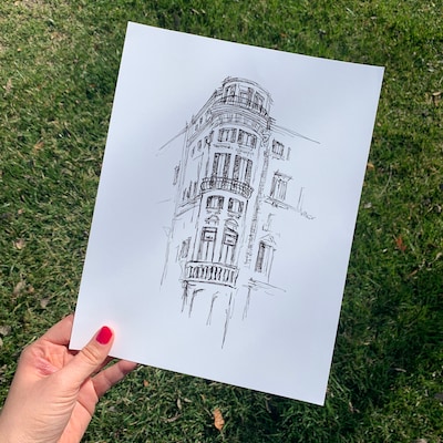 Cancún Illustration Print: Black and White, Minimal, Architecture, Ink ...