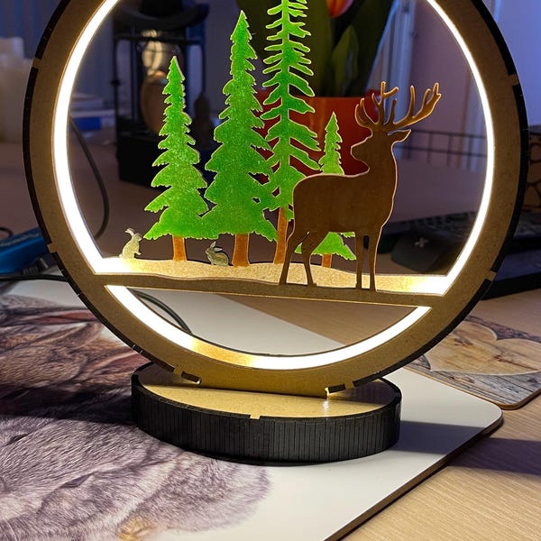 Snowy Scene Deer 3D Led Light Laser Cut Night Lamp Round Modern Bedside ...