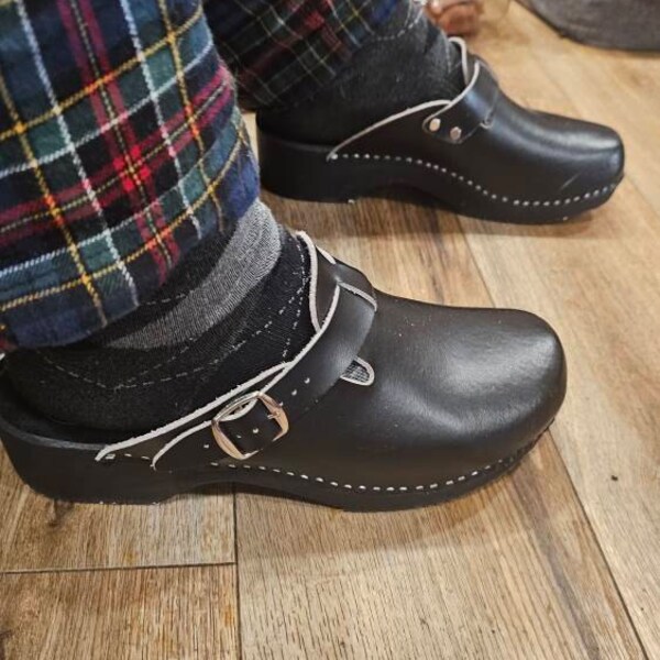 Swedish Wooden Clogs With Buckle From Flowers White Real Leather and ...