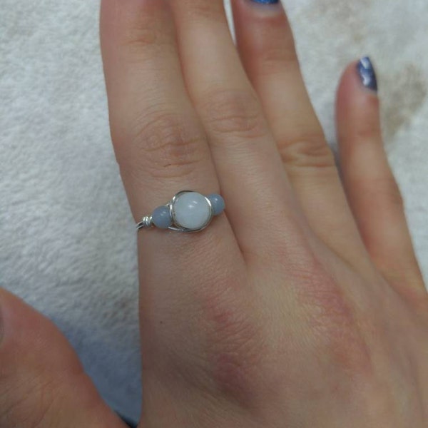 Celestite Crystal & Angelite Sterling Silver Wire Wrapped Gemstone BEAD ...