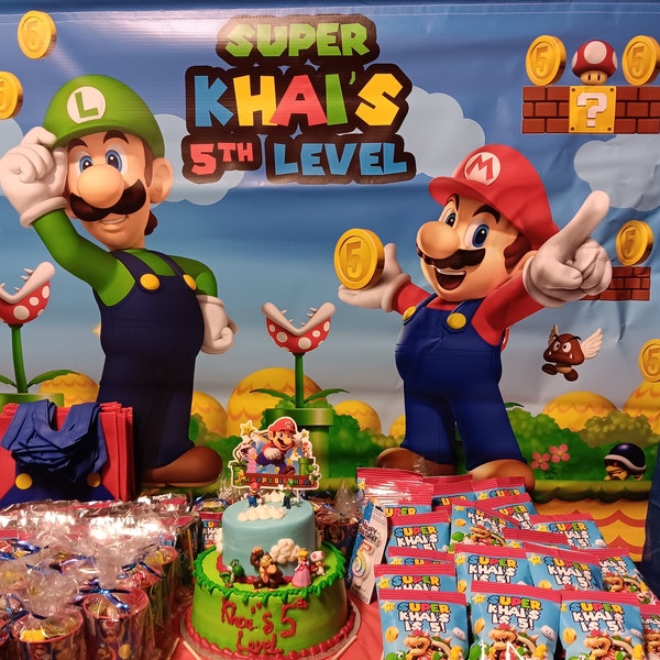 Super Mario Backdrop Banner, Luigi, Birthday Decoration, Kids Party ...