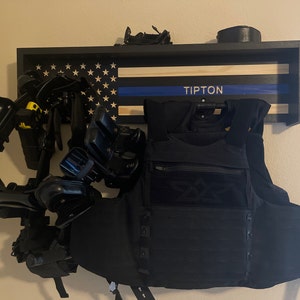 Engraved Personalized Police Gear Rack Thin Blue Line Galvanized Steel ...