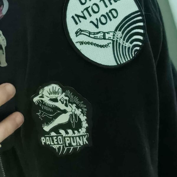 Dilophosaurus Paleo Punk Jacket Patches, Natural History Paleoart ...