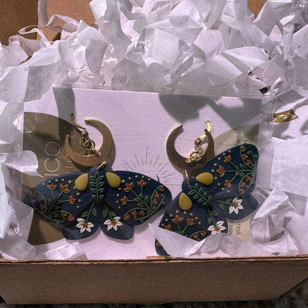 Moth Earrings Floral Butterfly Black Death Moth Halloween Earrings ...