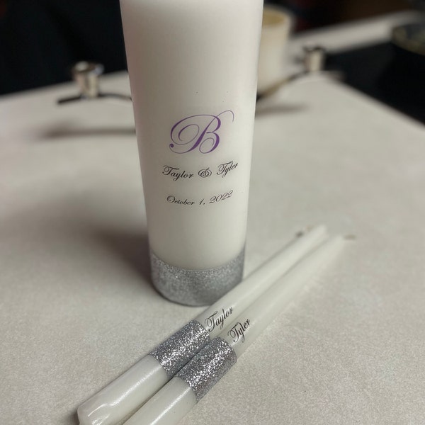 Personalized Unity Candle SET With Monogram, Champagne Gold Glitter ...
